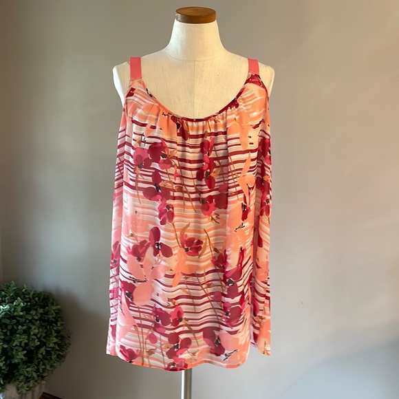 Lane Bryant | Tops | Lane Bryant Pink Floral Striped Tank Poly Flowy ...